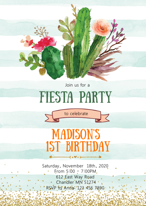 Fiesta cactus birthday party invitation Template | PosterMyWall