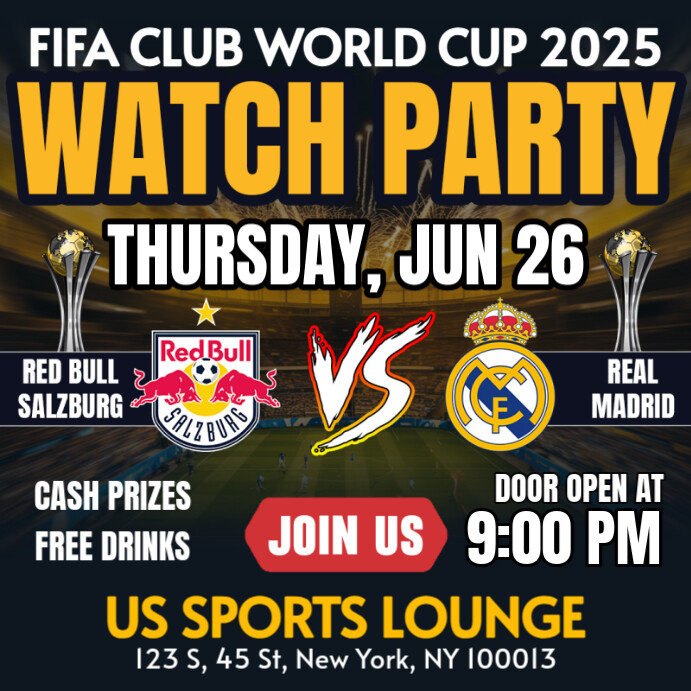 Szablon FIFA Club World Cup 2025: Red Bull Vs Real Madrid Watch Party ...
