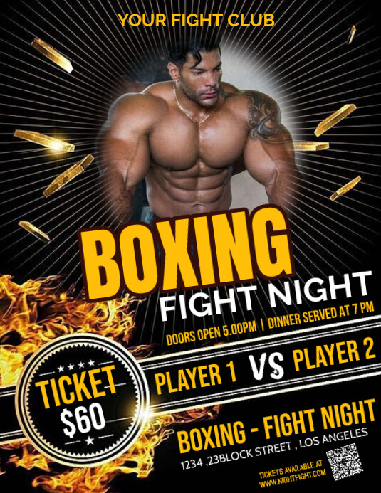 FightNight LiveAction Knockout , boxing flyer Template | PosterMyWall