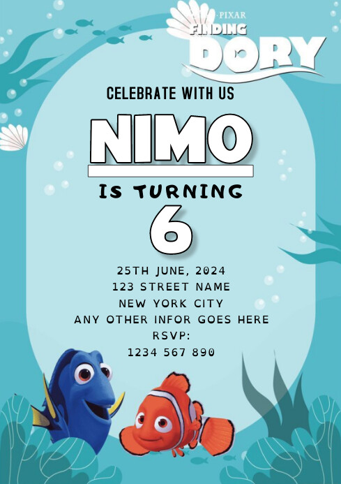 Finding Nemo Invitation Wording Nemo Printable And Customized