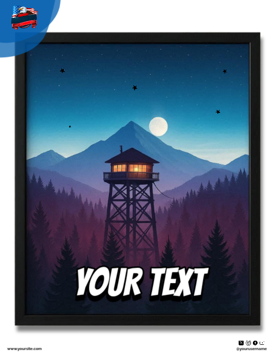 Fire Lookout Tower Night Forest Mountain Moonlit Landscape Wall Art ...