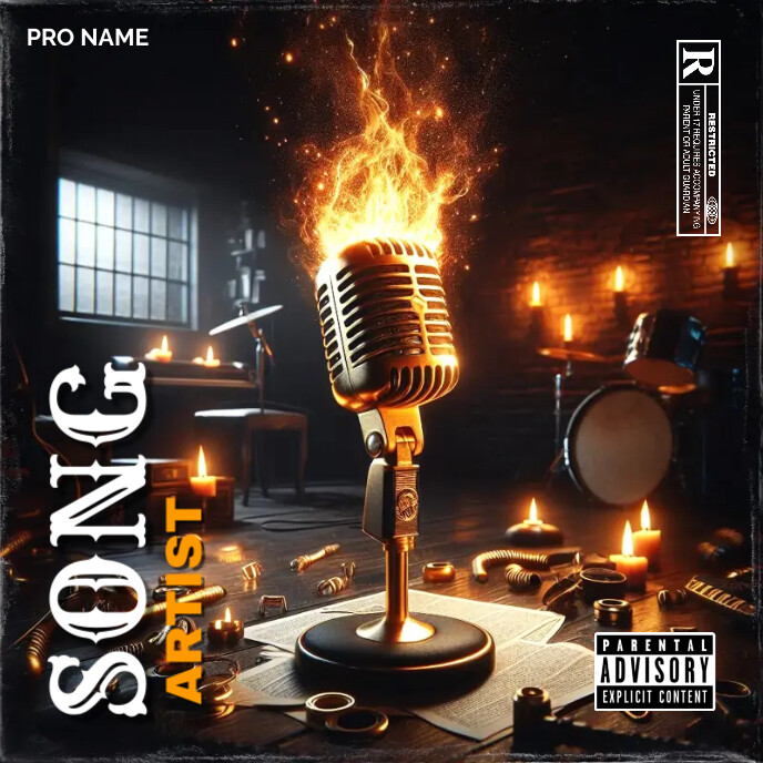 fire microphone Album cover art Template | PosterMyWall