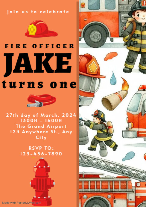 Fireman Theme - Birthday Invitation Template | PosterMyWall