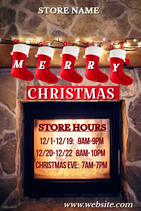 Fireplace List-Based Christmas Store Hours Poster Template | PosterMyWall