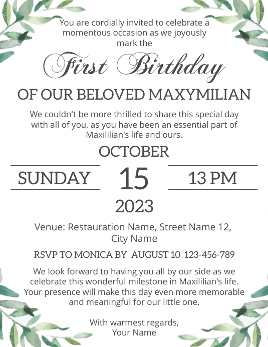 First Birthday Wording Samples