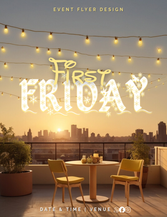 First Friday Flyer Background – Sunset Rooftop Event Template with ...