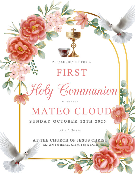 Copy of First Holy Communion Invitation Flyer (us Letter) | PosterMyWall