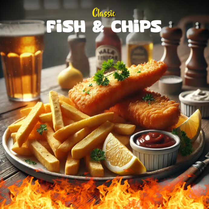 Copy of Fish & Chips Fried Fish Instagram Ad | PosterMyWall