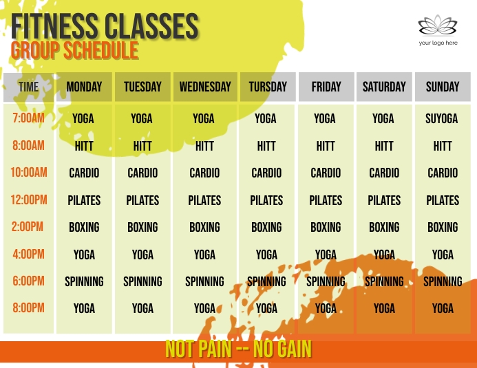 Fitness Classes Group Schedule Template | PosterMyWall
