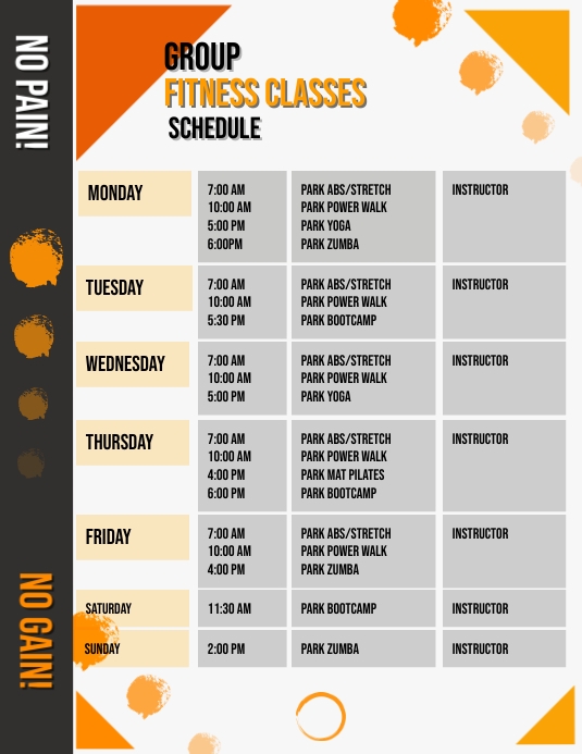 Modèle Des Horaires Des Cours de Fitness | PosterMyWall