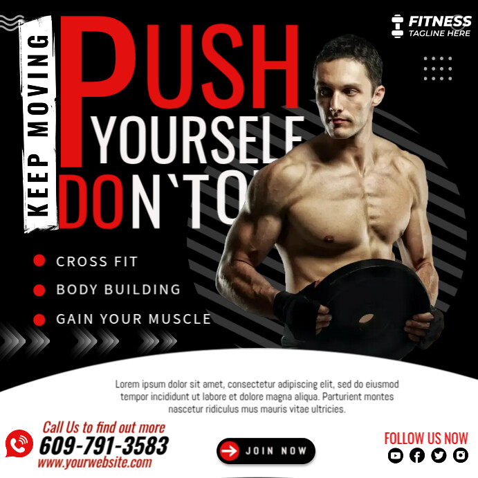Fitness Push Your Self Ads Template | PosterMyWall