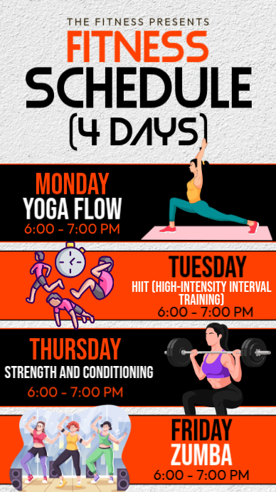 Fitness Schedule (4 Days) Template | PosterMyWall