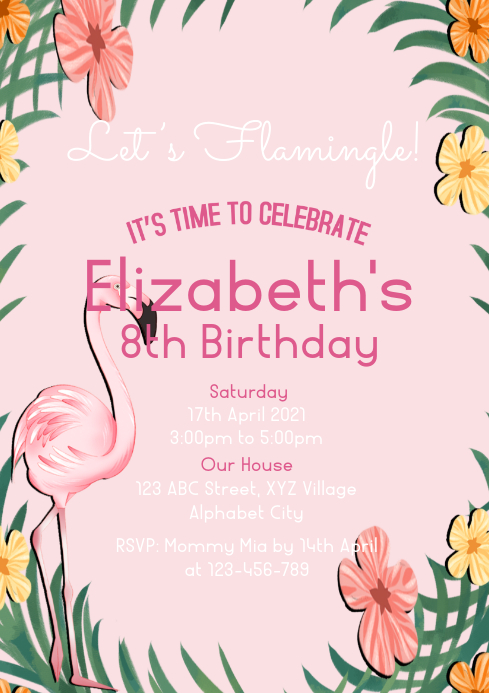 Flamingo Birthday Invitation Template | PosterMyWall