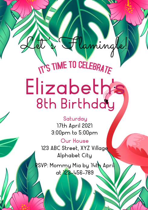 Flamingo Birthday Invitation Template | PosterMyWall