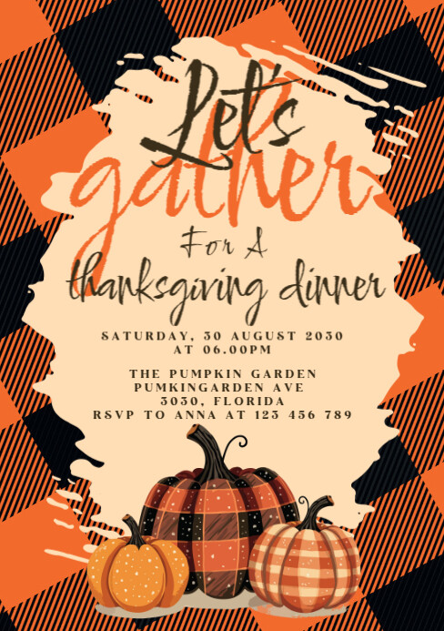 Flannel Fall Pumpkin Thanksgiving Invitation – Autumn Harvest Party ...