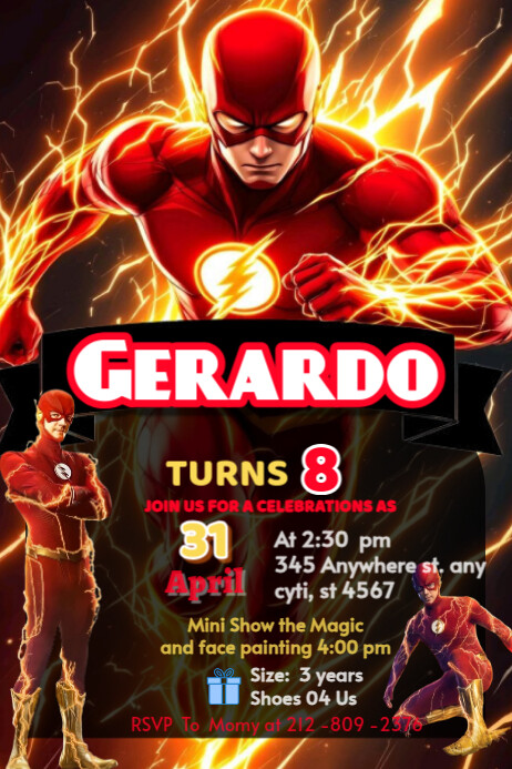 Copy of Flash super Heroe invitation Brithday party temple flayer ...