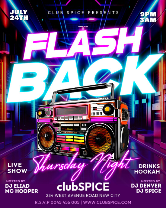 Copy of Flashback Thursday throwback music night party invitation flyer ...