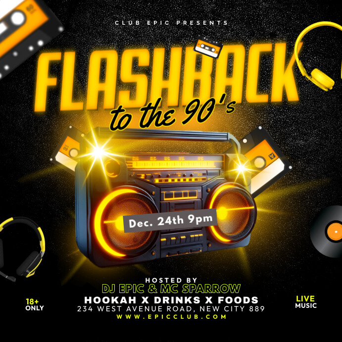 Flashback to the 90's club party flyer Template | PosterMyWall