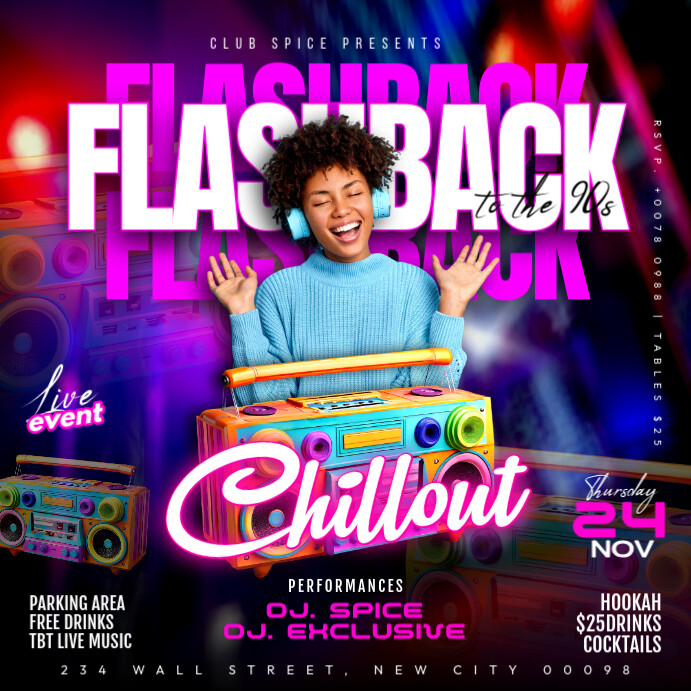 Flashback to the 90s chillout night club party Instagram post flyer ...