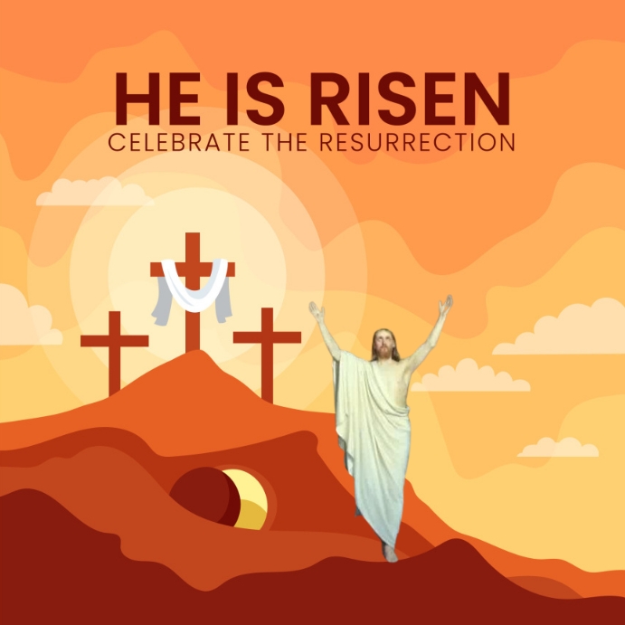 Flat He is risen Easter Sunday illustration Template | PosterMyWall