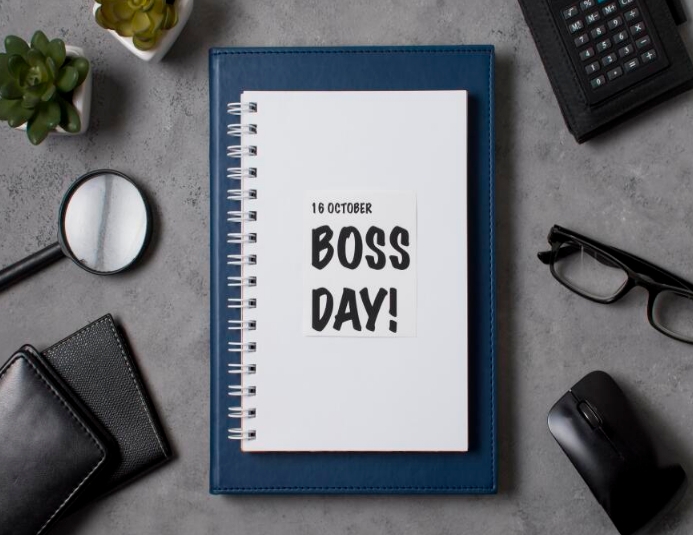 Copy of Flat lay boss's day arrangement with notepad | PosterMyWall