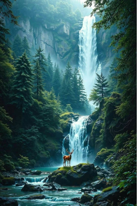 Floral “majestic Calm — Nature Waterfall Background” Poster Template ...