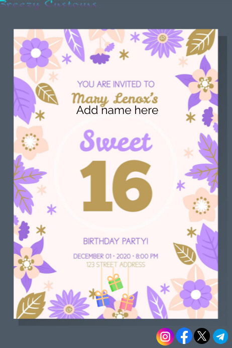 Plantilla de Floral 16th Birthday Editable Poster | PosterMyWall