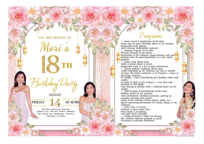 Floral 18th Birthday Invitation & Program Template | PosterMyWall