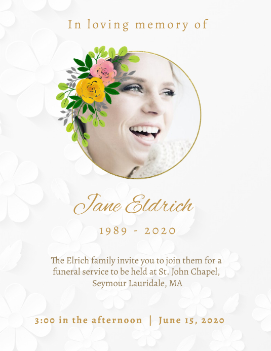 Floral and minimalistic obituary flyer templa Template | PosterMyWall