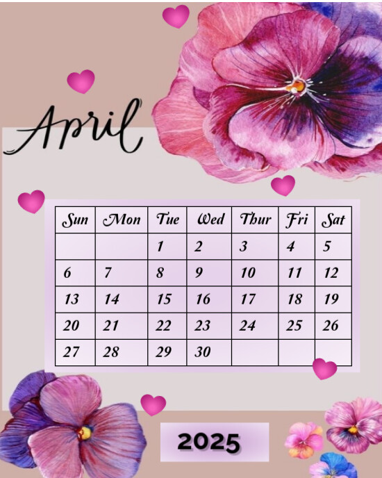 Floral April Calendar 2025 Template | PosterMyWall