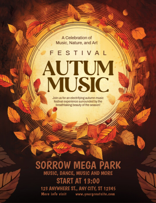 Floral Autumn Live Music Fest Flyer (us Letter) Template | PosterMyWall