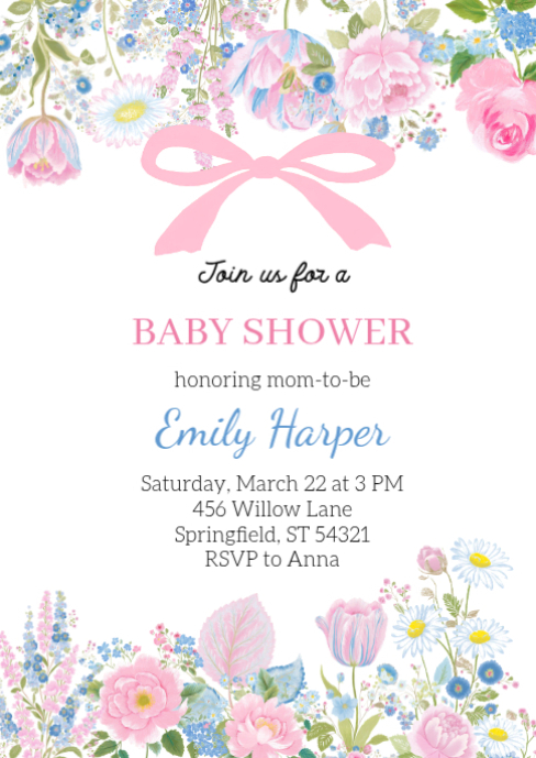 Floral Baby Shower Invitation Template | PosterMyWall