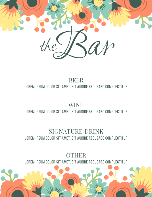 Floral Bar Menu Template Flyer | PosterMyWall