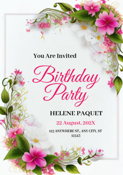 Floral Birthday Invitation A5 Template | PosterMyWall