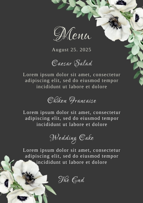 Floral Black Restaurant Menu Card Template | PosterMyWall