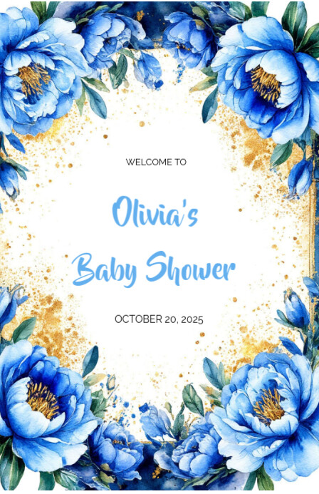 Copy of Floral Blue Baby Shower Welcome Sign Tabloid | PosterMyWall