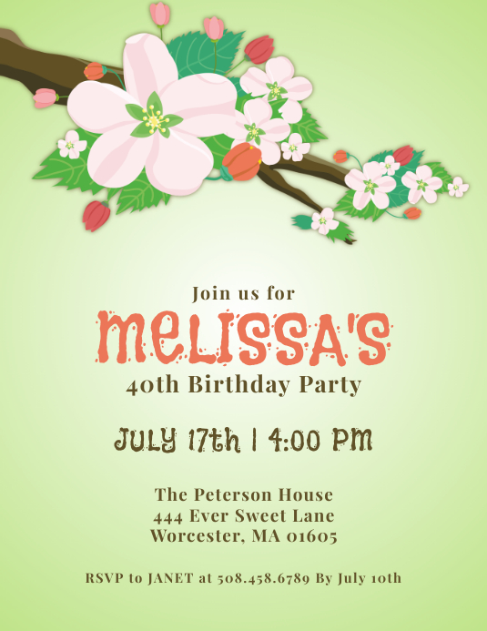 Floral Branch Birthday Party Invitation Template | PosterMyWall