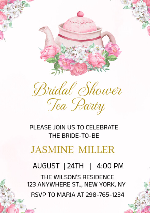 Floral Bridal Shower Tea Party Invitation Template A4 | PosterMyWall