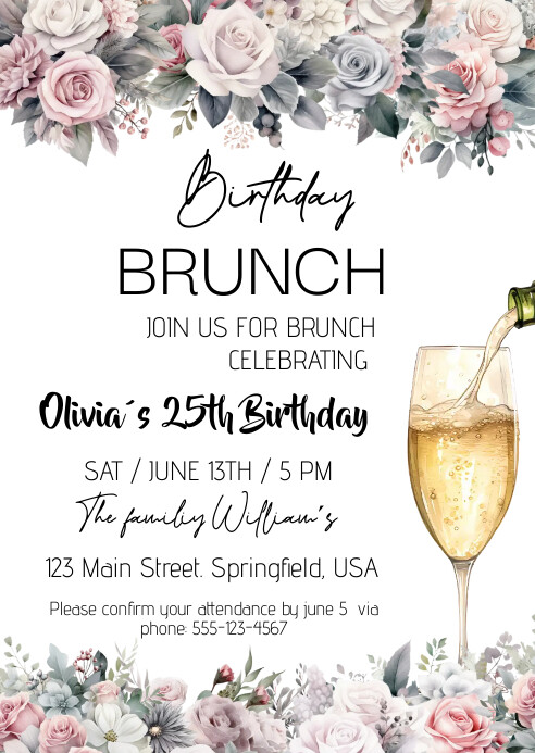 floral Brunch Invitation Template | PosterMyWall