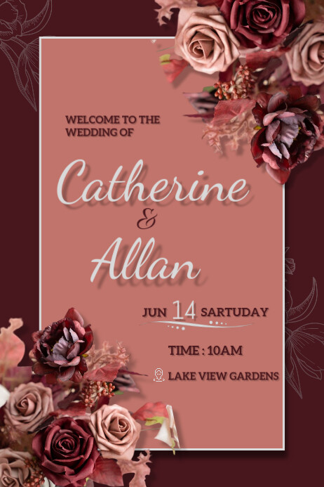 Floral Burgandy wedding invitation Card Template | PosterMyWall