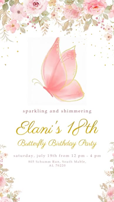 Plantilla de Floral Butterfly 18th Birthday Invitation Instagram Story ...