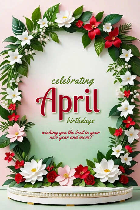 Floral Celebrating April Birthdays Banner 4' × 6' Template | PosterMyWall