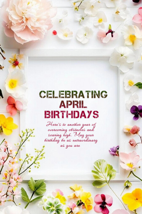 Floral Celebrating April Birthdays Banner 4' × 6' Template | PosterMyWall