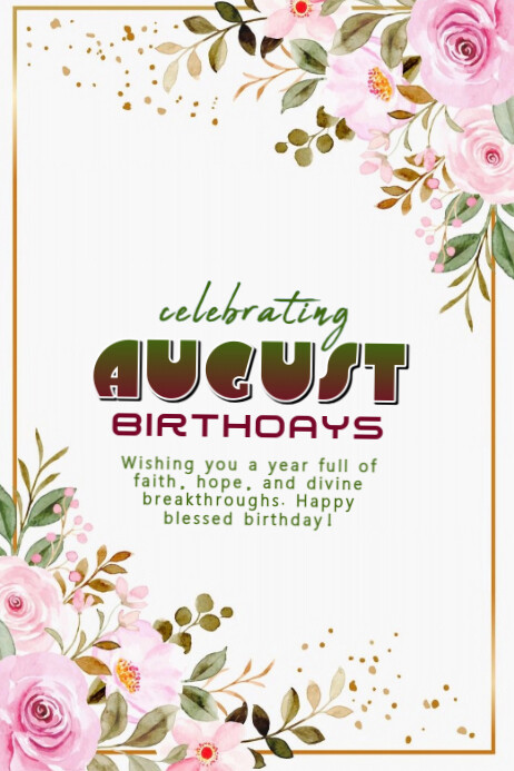 Floral Celebrating August Birthdays Banner 4' × 6' Template | PosterMyWall