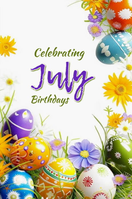 Copy of Floral Celebrating July Birthdays Banner 4' × 6' | PosterMyWall