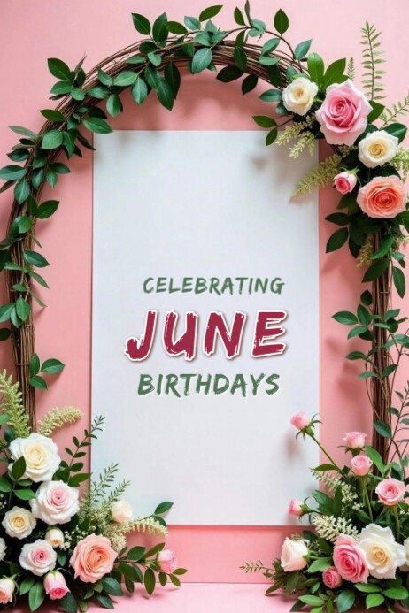 Floral Celebrating June Birthdays Banner 4' × 6' เทมเพลต | PosterMyWall