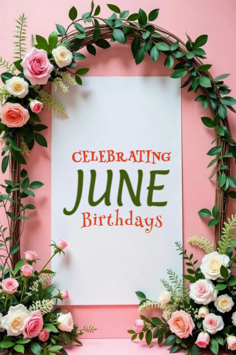 Floral Celebrating June Birthdays Banner 4' × 6' Template | PosterMyWall