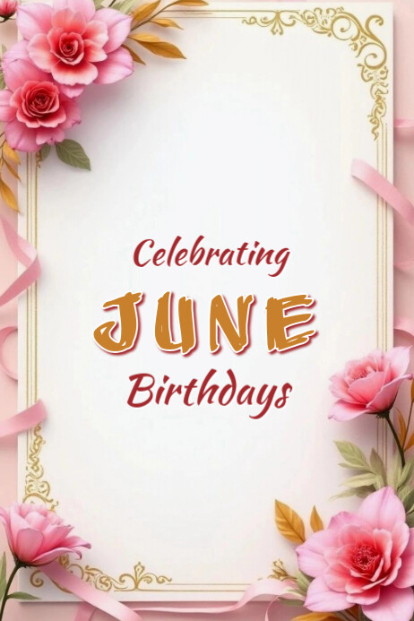 Copy of Floral Celebrating June Birthdays Banner 4' × 6' | PosterMyWall