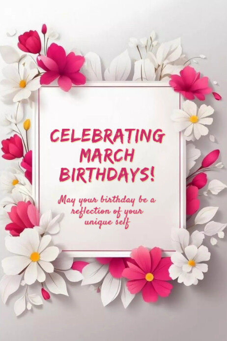 Copy of Floral Celebrating March Birthdays Banner 4' × 6' | PosterMyWall