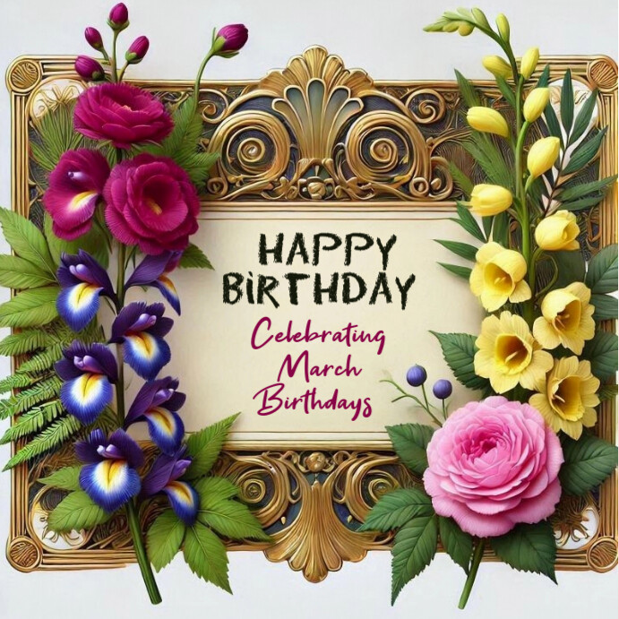 Floral Celebrating March Birthdays Instagram Post Template | PosterMyWall